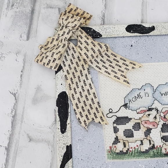 Wall Decor | Vintage Cow Print Framed Completed Cross Stitch Cows A ...